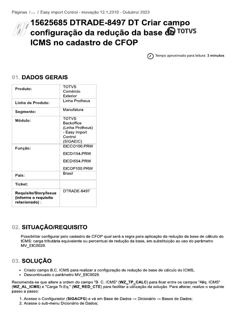 Configuracao Reducao Base ICMS | PDF