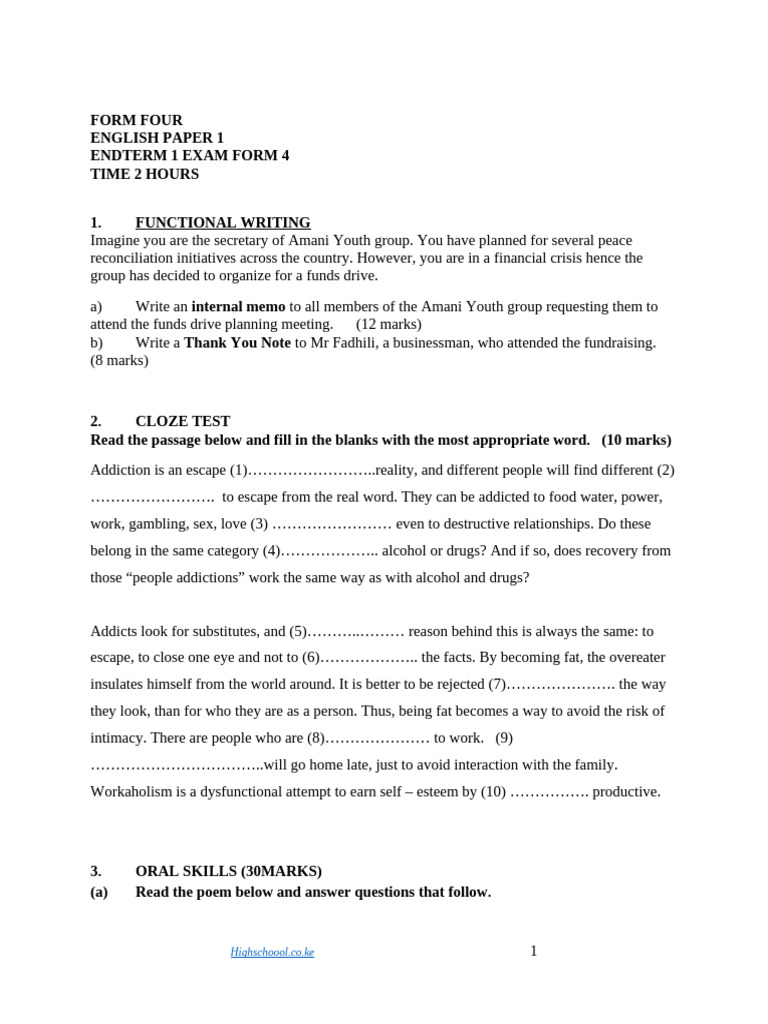 Endterm 1 Exam Eng Form 4 Et1 Pp1 | PDF