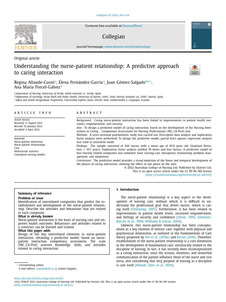 Understanding the nurse-patient relationship | PDF | Self Actualization