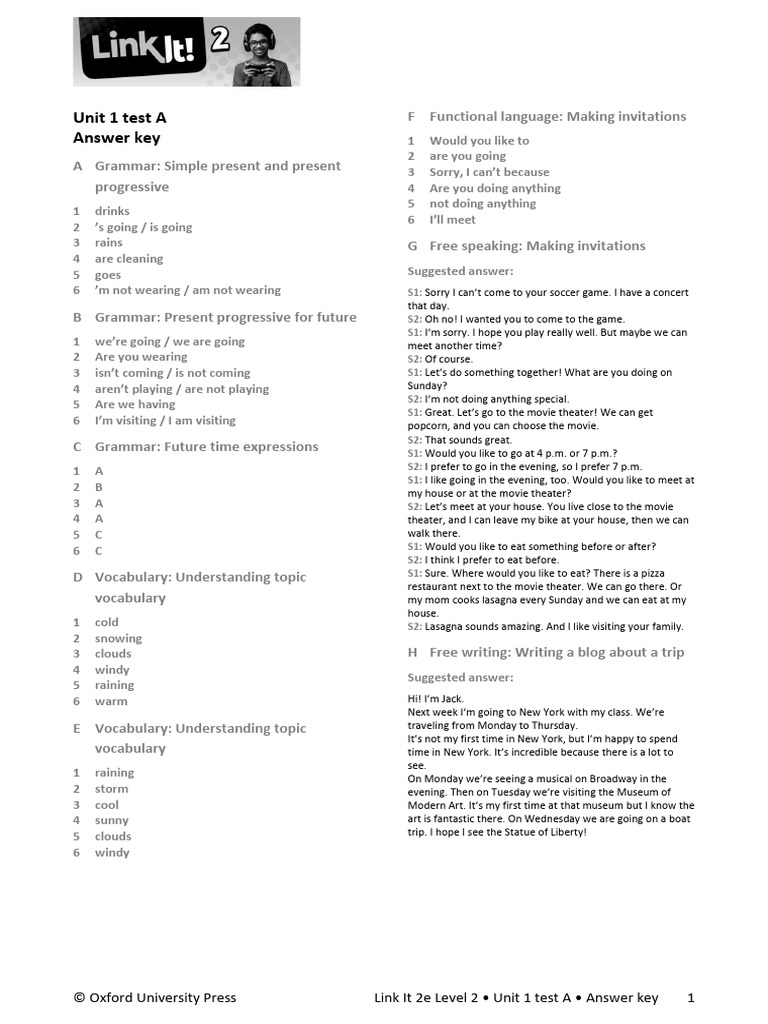 Unit 1 Test A Answer Key Guide | PDF