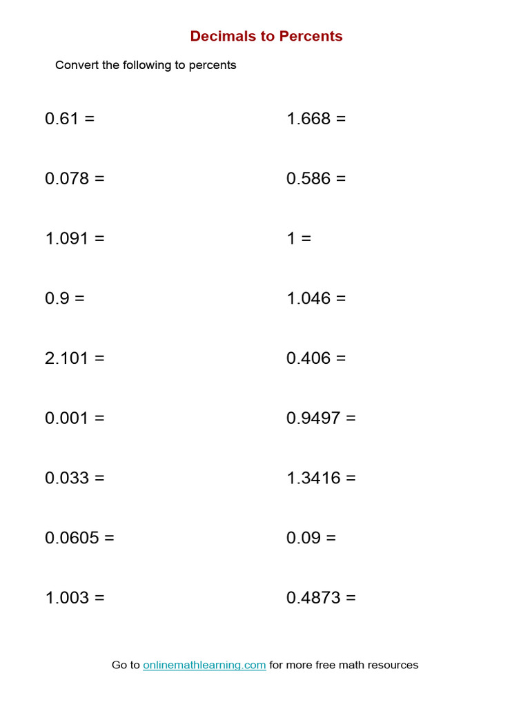 Decimal Percent Worksheet | PDF
