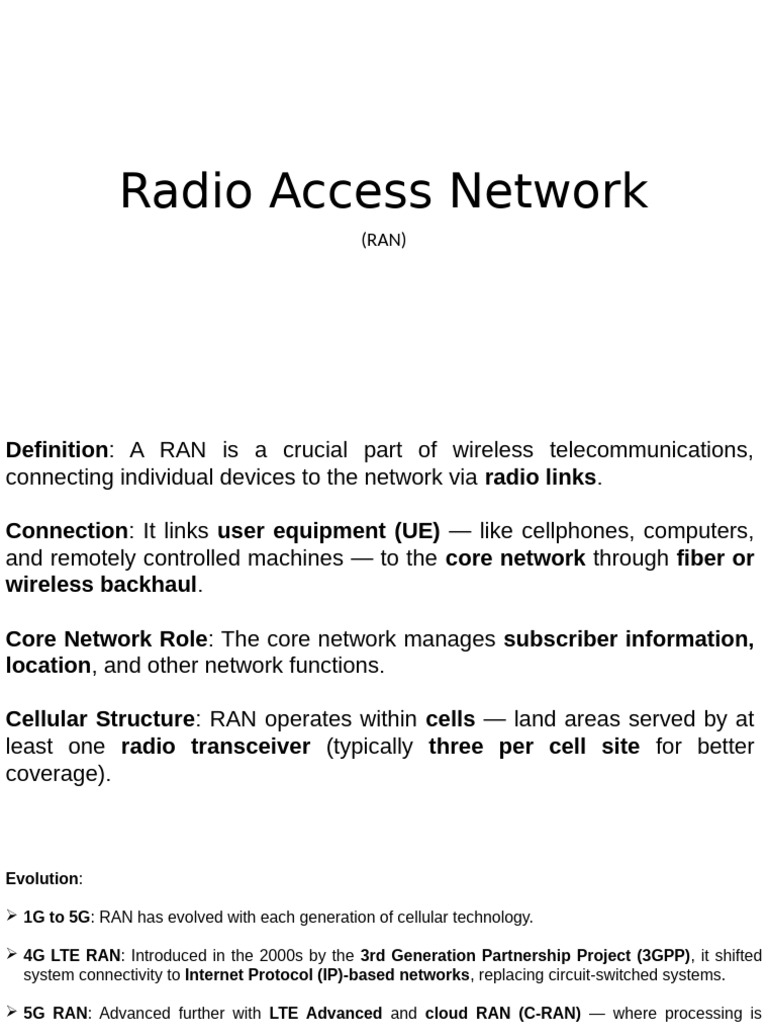 Radio Access Network | PDF | Computer Network | Cellular Network