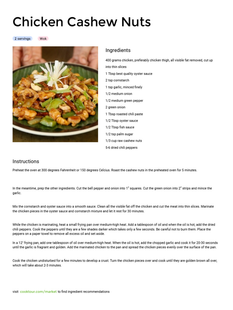 Cashew Chicken Recipe Cheat Sheet | PDF | Tablespoon | Sauce