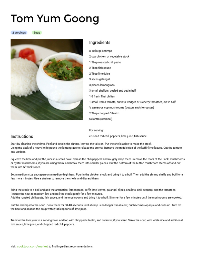 Authentic Tom Yum Goong Recipe | PDF | Food And Drink | Foods