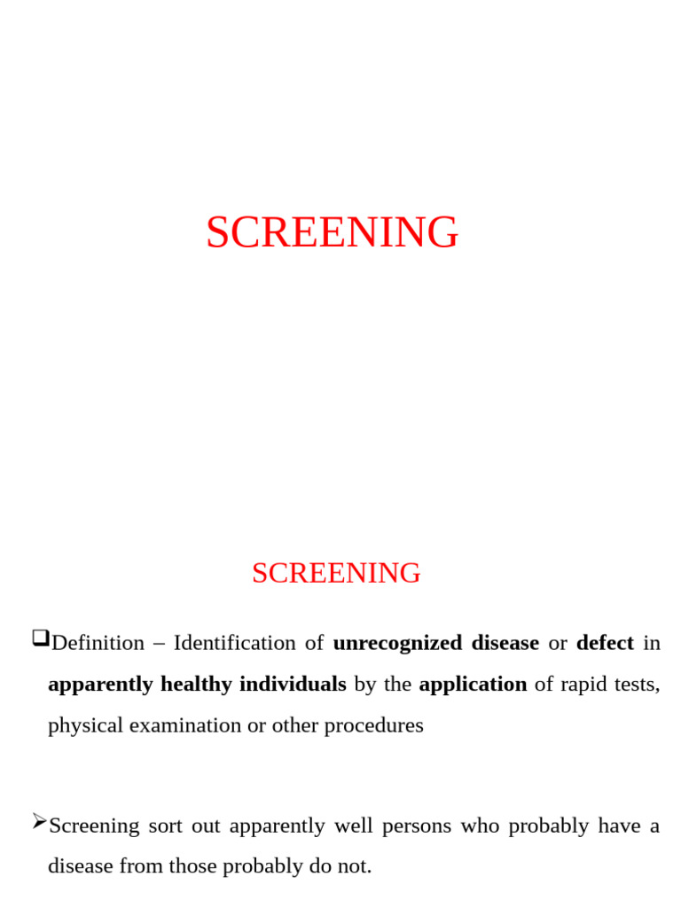 screening | PDF | Screening (Medicine) | Sensitivity And Specificity