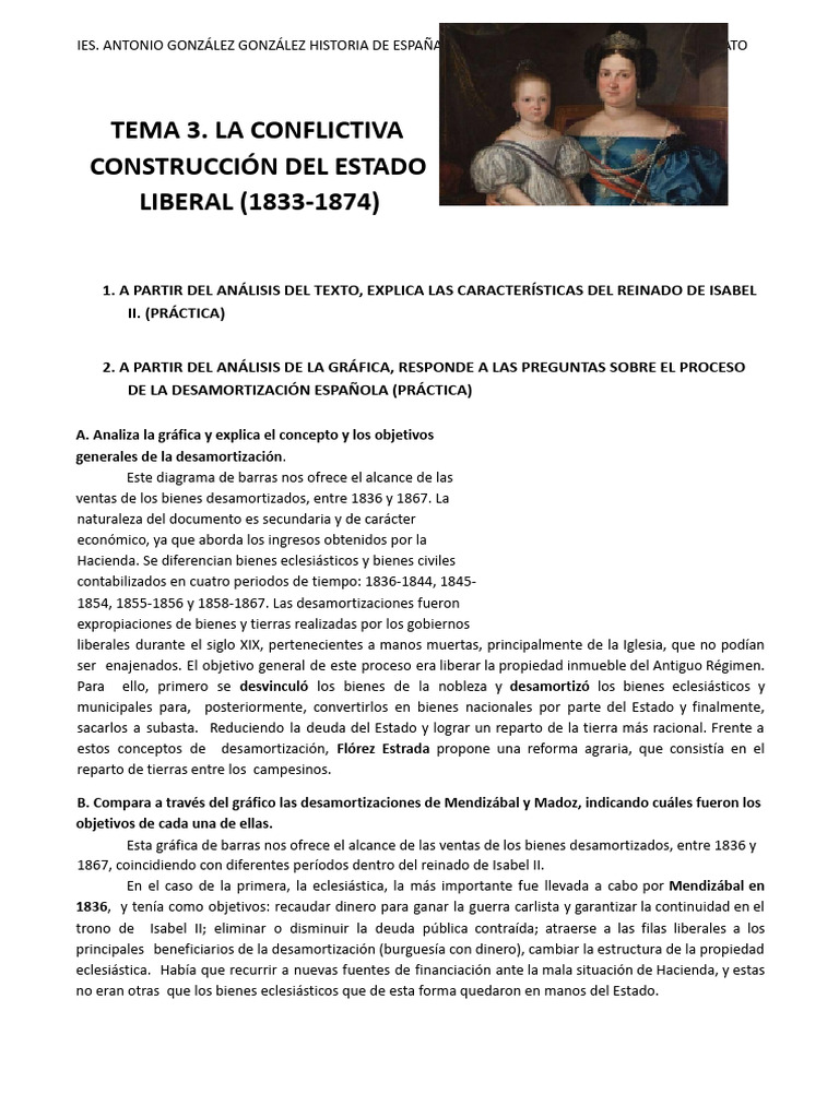 Tema 3. La Conflictiva Construcción Del Estado Liberal (1833-1874) Sin Práctica | PDF | Ciencias ...