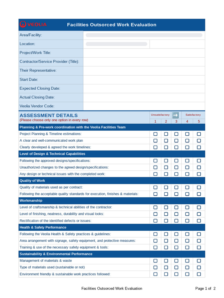 Facilities Outsorced Work Evaluation - Google Sheets | PDF | Regulatory Compliance ...