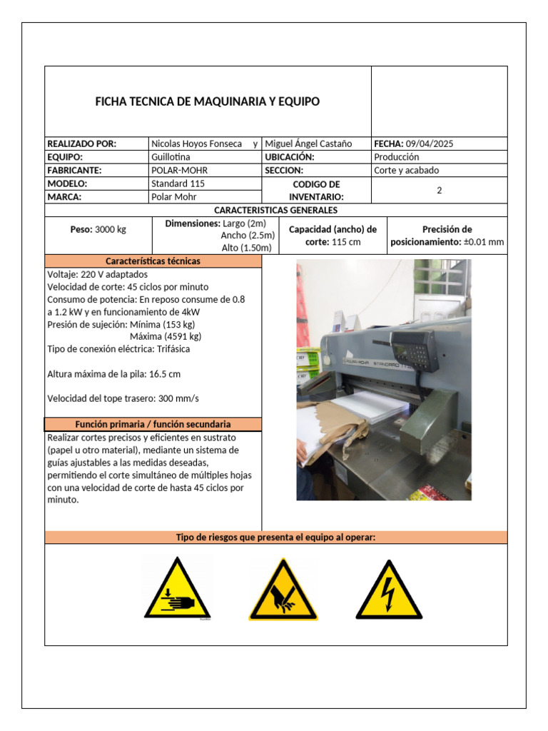 Ficha Tecnica de Maquinaria 2 | PDF | Rodamiento (Mecánico) | Ingeniería mecánica