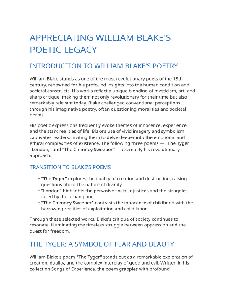 Appreciating William Blake's Poetic Legacy | PDF | William Blake | Poetry