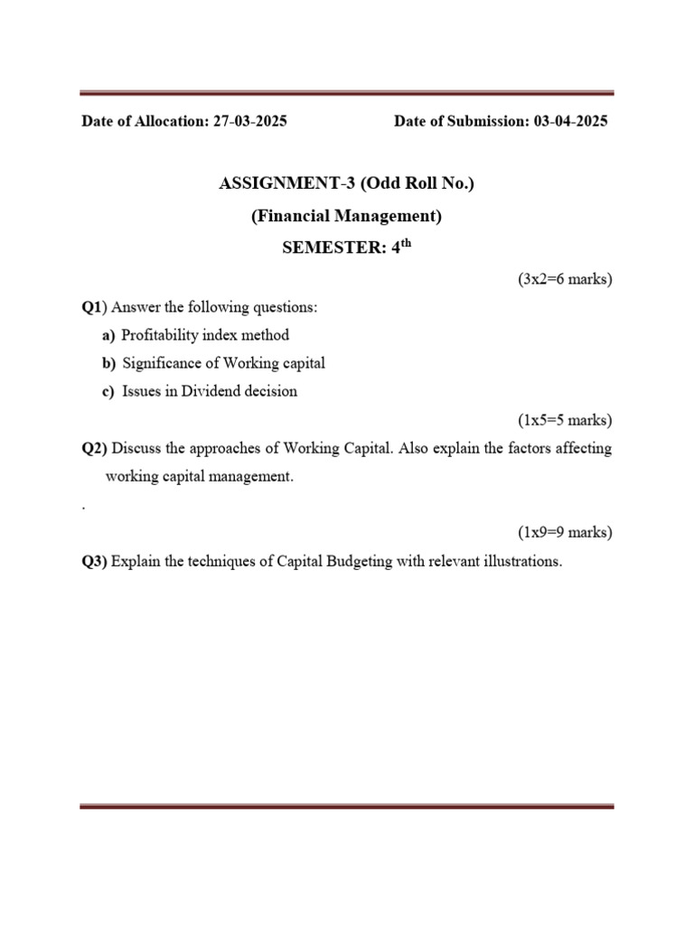 Financial Assignment Odd Roll No | PDF