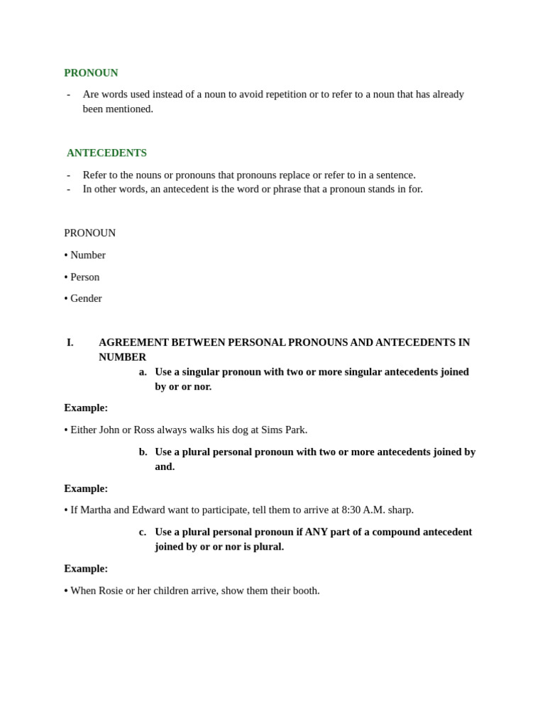 PRONOUN-ANTECEDENT AGREEMENT (1) | PDF