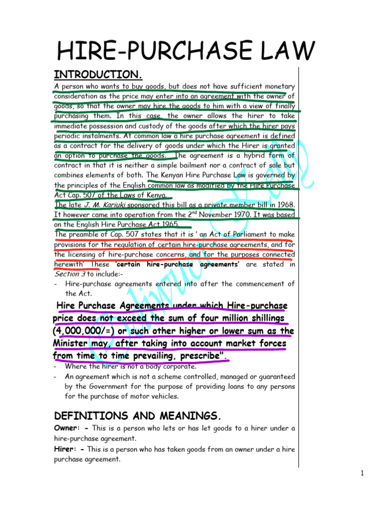 Hire Purchase (Student Handout) 2 | PDF | Indemnity | Credit