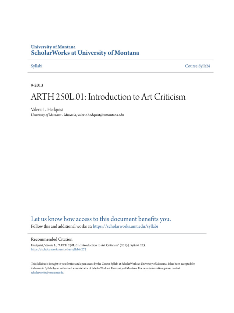 ARTH 250L.01 - Introduction To Art Criticism | PDF | Liberal Arts ...
