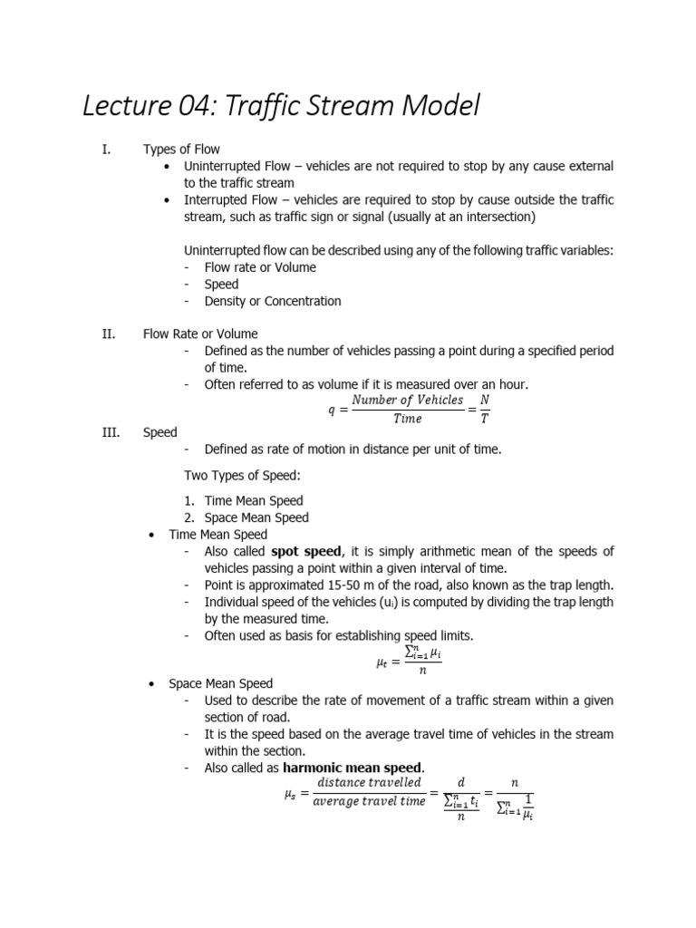 Lecture 04 Traffic Stream Model Pdf Traffic Speed
