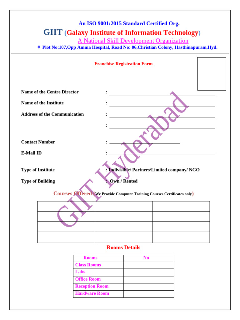 ISO 9001:2015 Certified Training Center Form | PDF