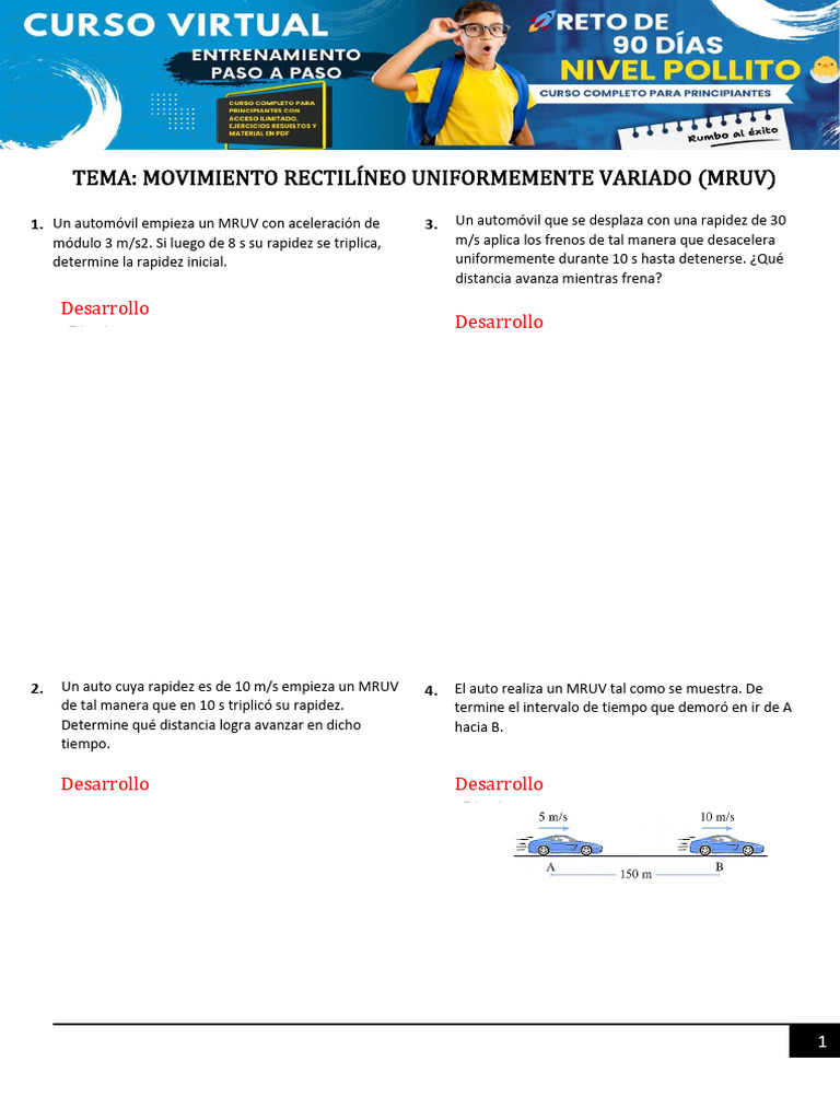 Fisica - Movimiento Rectilíneo Uniformemente Variado (Mruv) | PDF | Velocidad | Aceleración