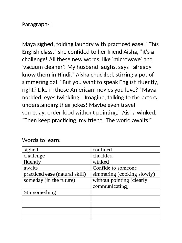 Paragraph and Words Practice English | PDF