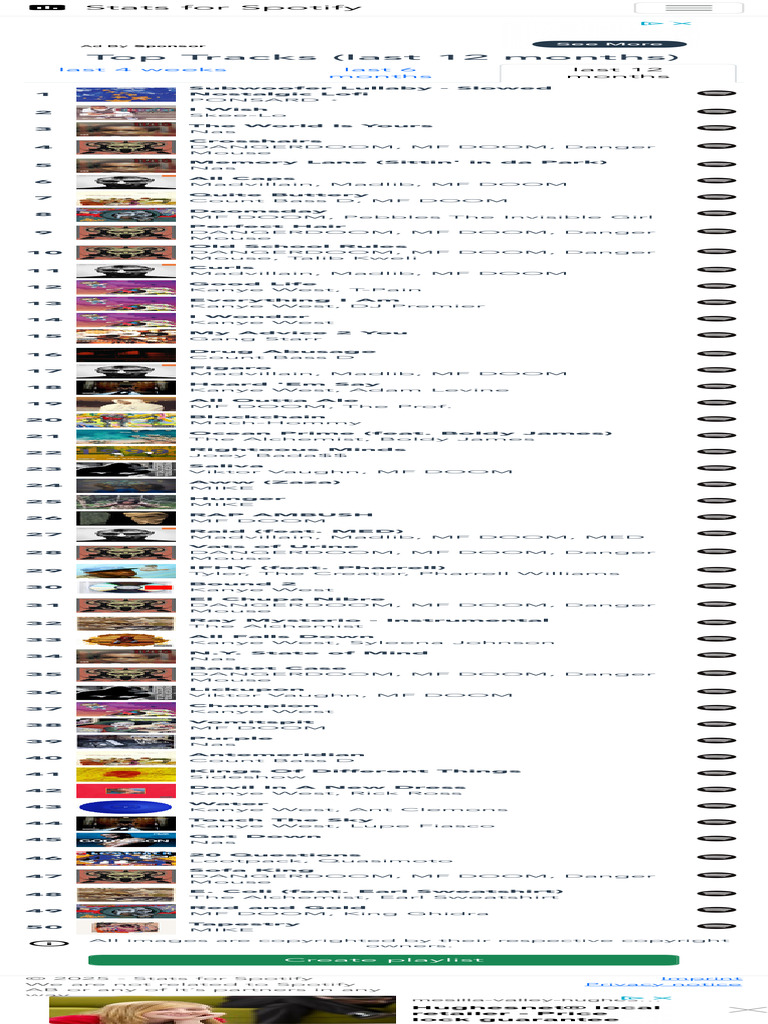 Top Tracks - Stats for Spotify | PDF | Hip Hop | Musicians