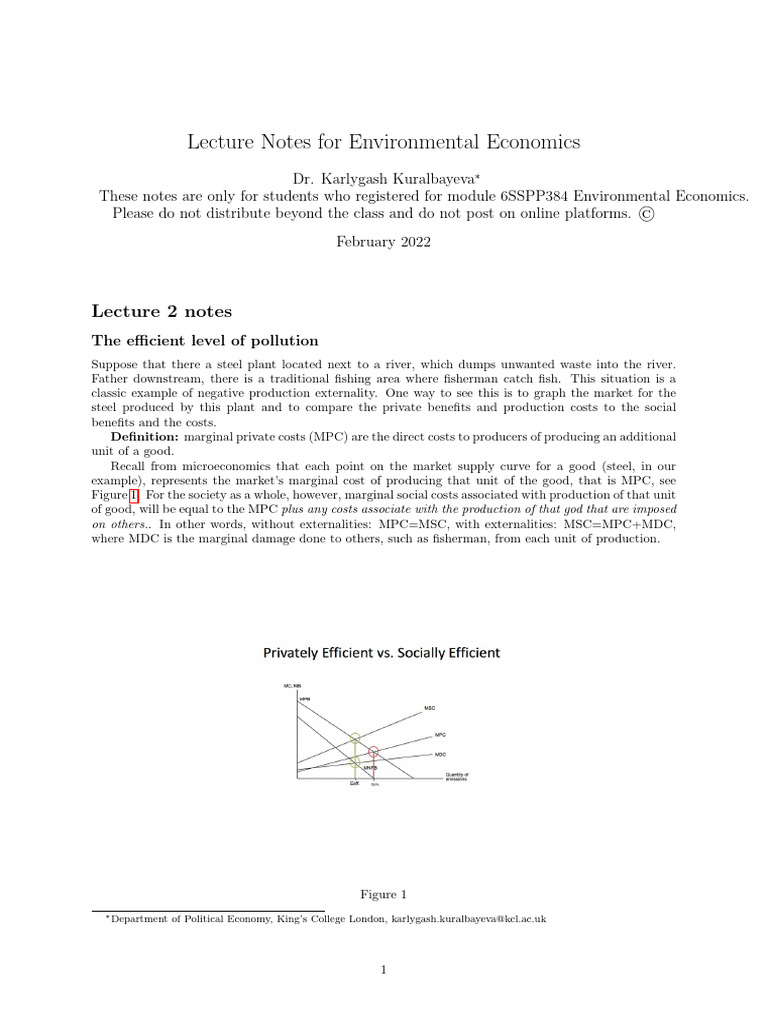 Environmental Economics. Lecture Notes | PDF | Long Run And Short Run ...