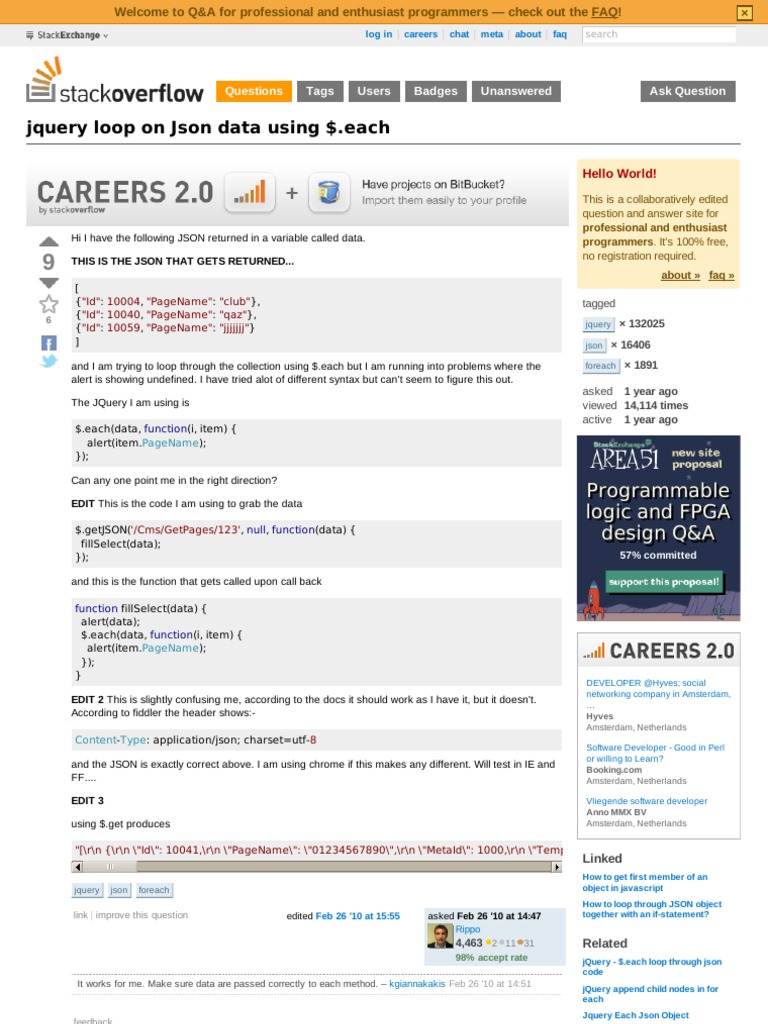 Jquery Loop On Json Data Using Each Stack Overflow Efrainbonilla Pdf Json Software
