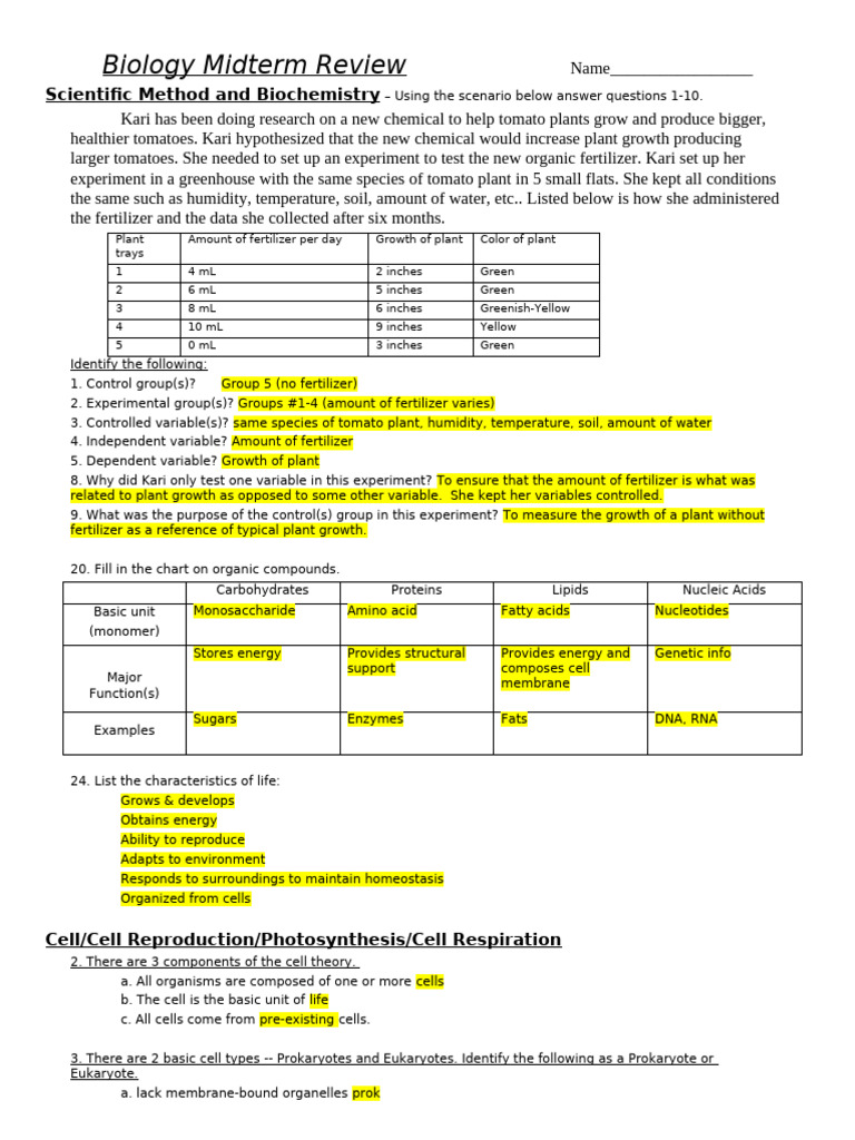 Biology Midterm Review Guide | PDF | Cell (Biology) | Cell Membrane