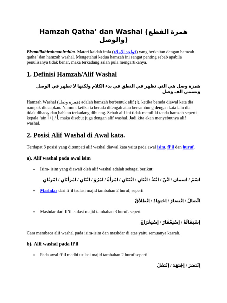 Materi Hamzah Washal Dan Qatha' | PDF