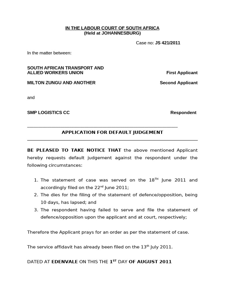 Application For Default Judgement | PDF