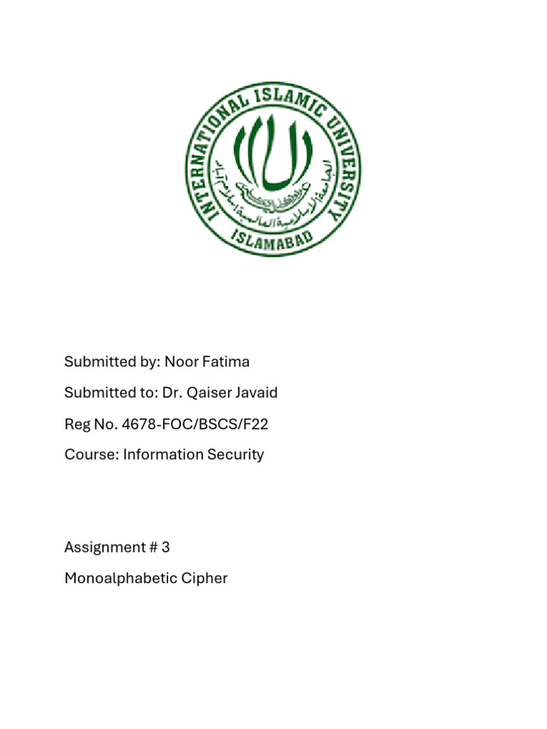 MonoAlphabetic Cipher Assignment | PDF | Cipher | Applied Mathematics