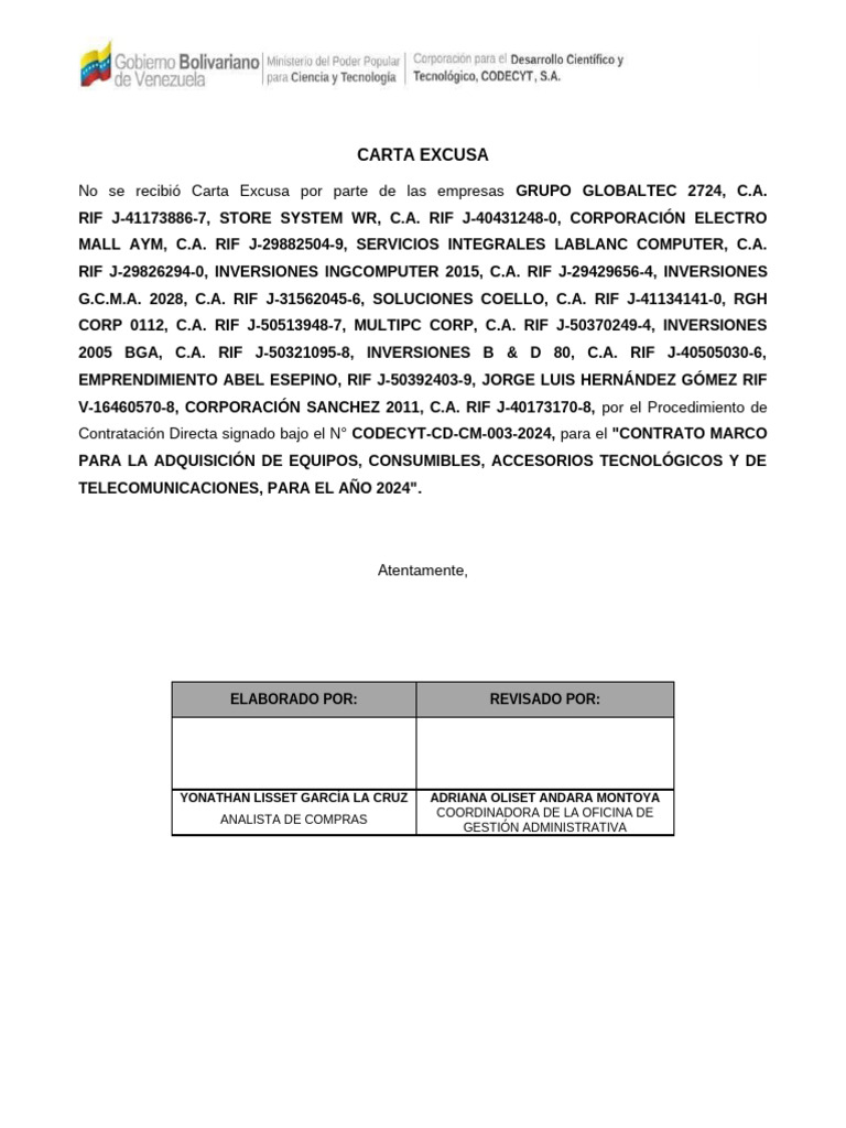 8.-Carta Excusa | PDF