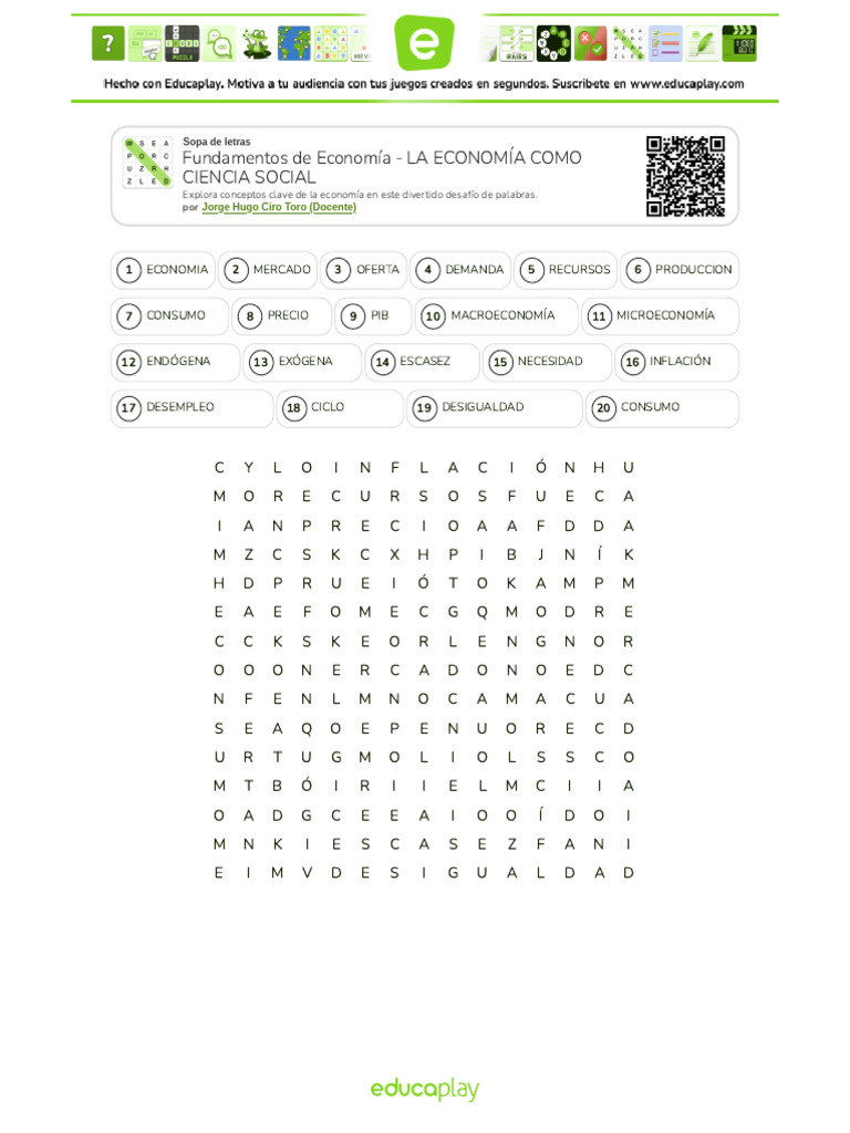 Sopa de letras: conceptos de economía | PDF