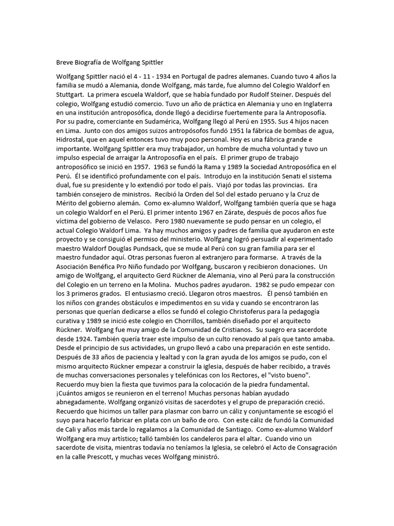 Biografía de Wolfgang Spittler | PDF | Waldorf Education | Perú