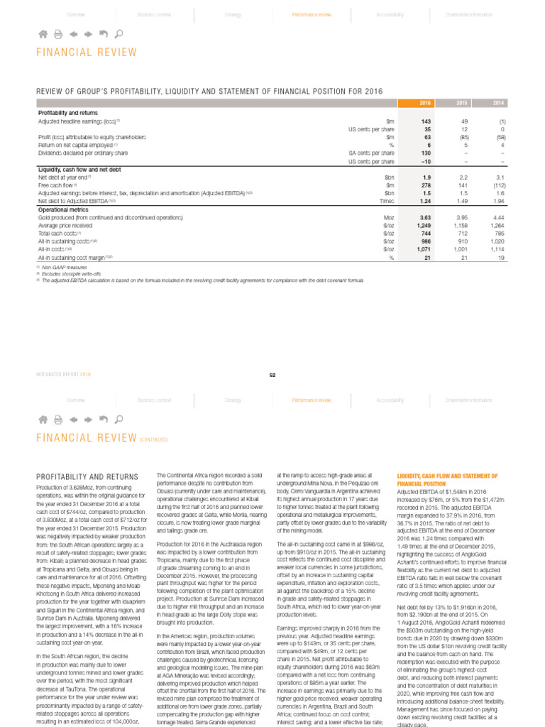 AGA-IR16-financial-review | PDF | Equity (Finance) | Dividend