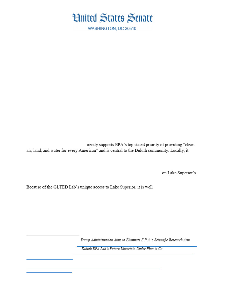 Klobuchar, Smith Press EPA Not To Close Duluth Lab | PDF | United ...