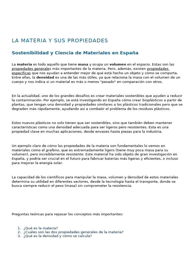 LA MATERIA Y SUS PROPIEDADES | PDF