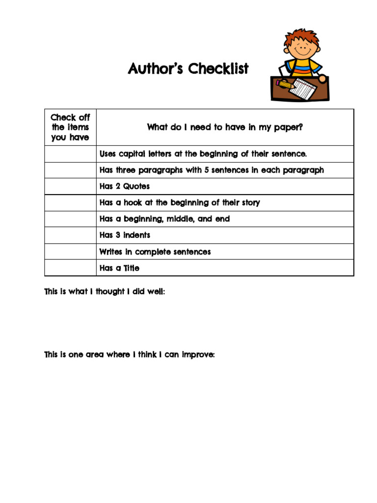 3rd Grade Personal Checklist | PDF