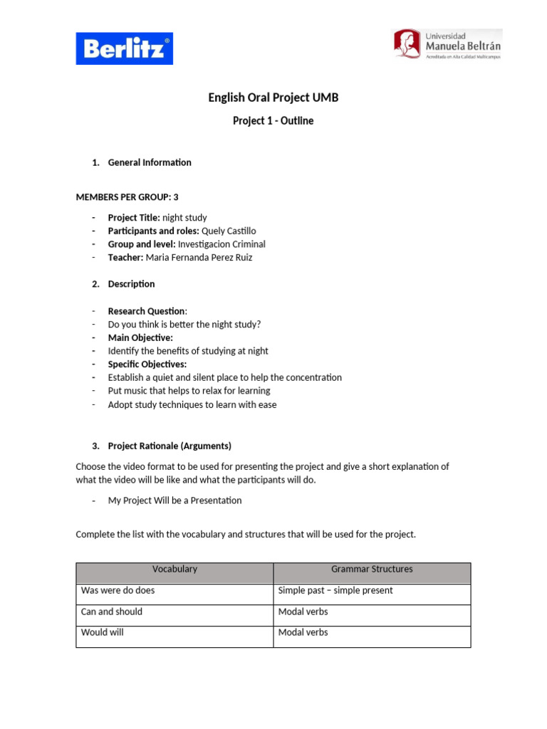 Oral - Project 1 - UMB-1 | PDF