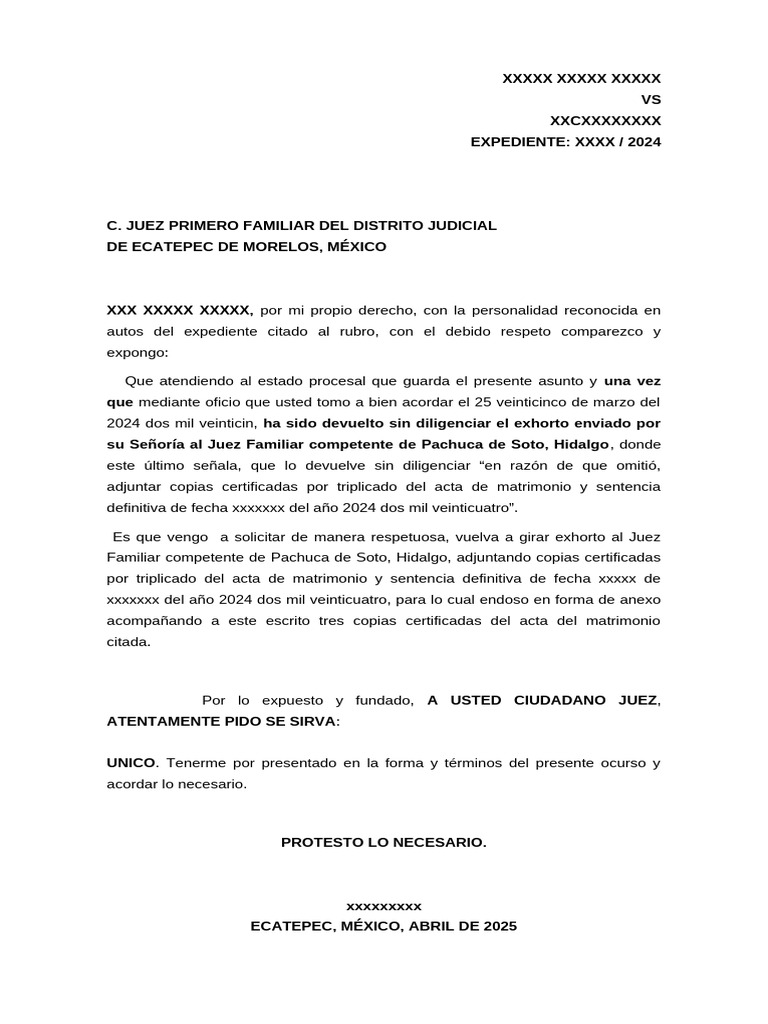 Formato Solicitud Girar Nuevo Exhorto Edo Mex Pdf