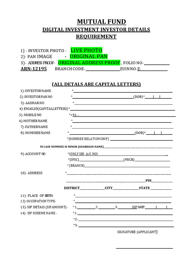Mutual Fund Folio Form Requirements | PDF