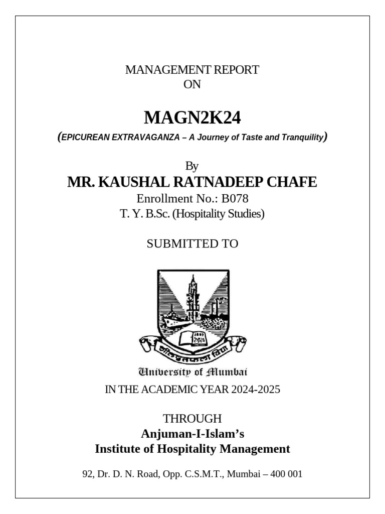 Kaushal CHAFE Magn Report 2024-25 (IHM) (1) - 1 | PDF | Disciplines