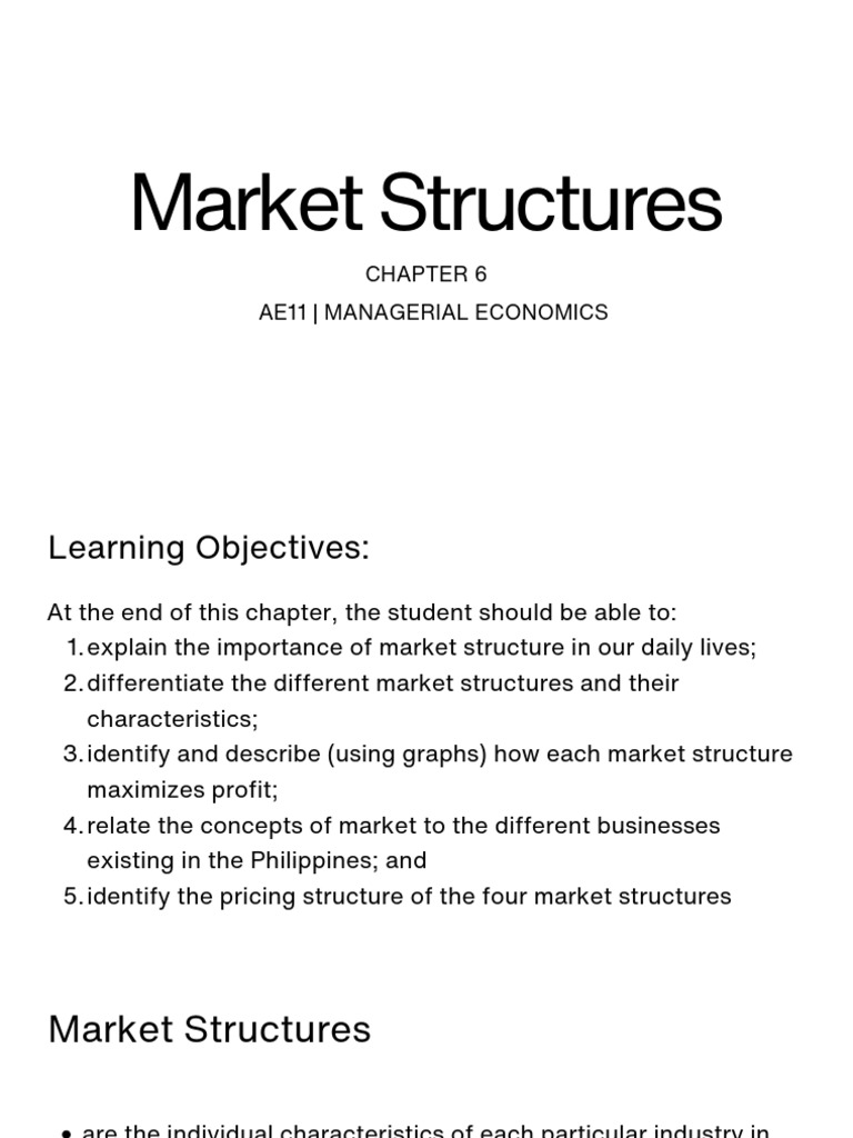 AE 11 Chapter 6 - MARKET STRUCTURES | PDF | Profit (Economics) | Monopoly