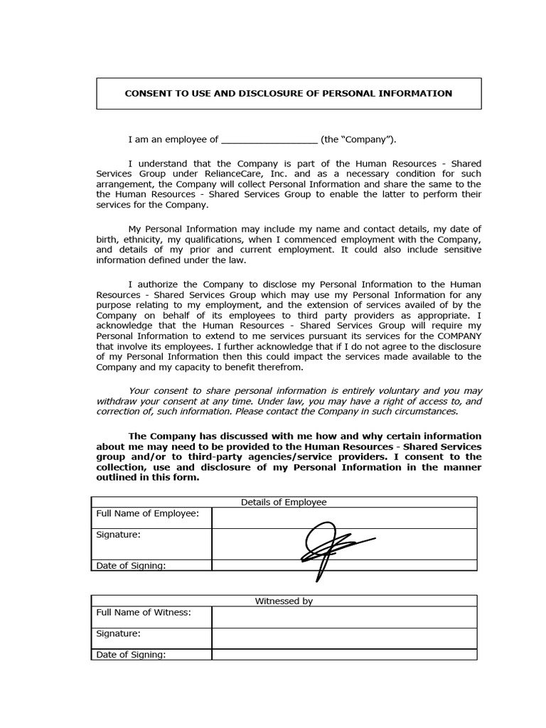 RCI Group - Template - Consent To Use and Disclose Personal Information ...