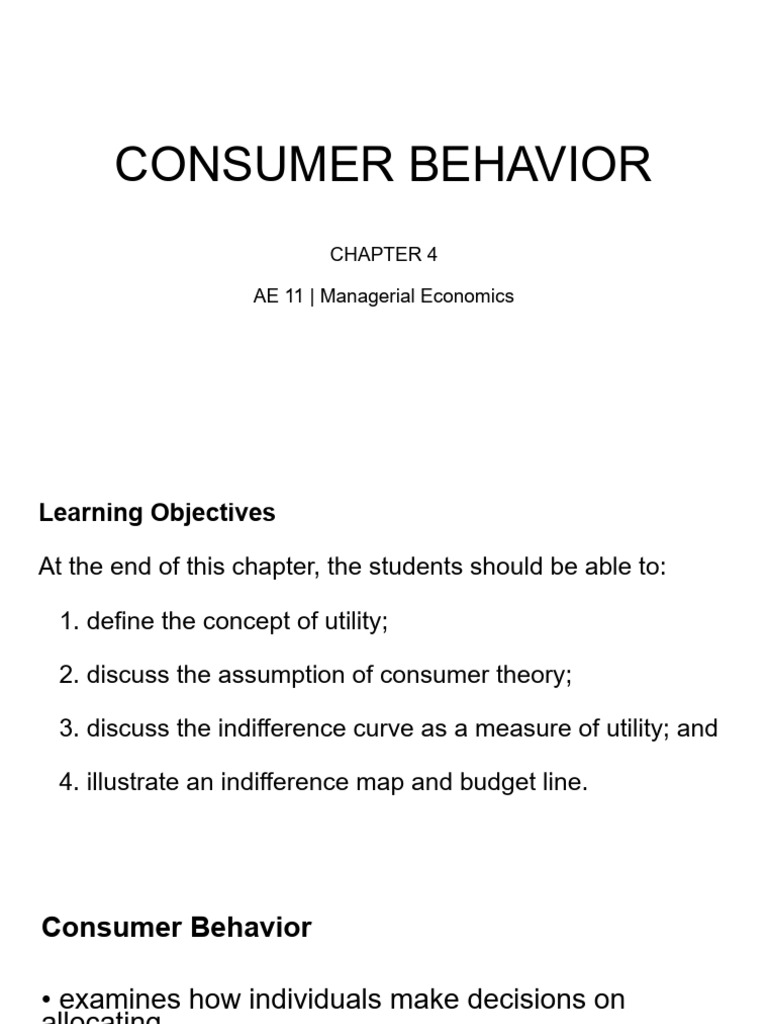 AE 11 Chapter 4 - CONSUMER BEHAVIOR | PDF | Utility | Economics