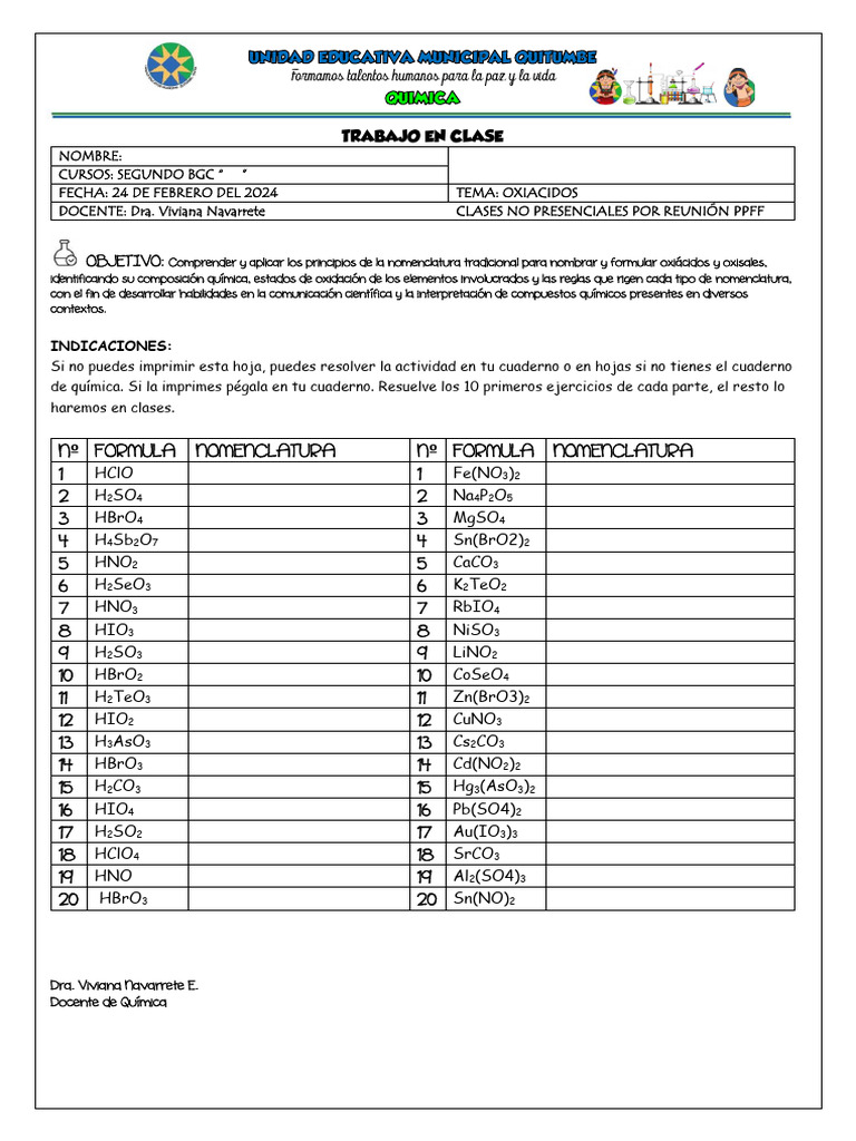 Taller Q OXISALES 2dos 24-02-25 | PDF | Química | Ciencias fisicas