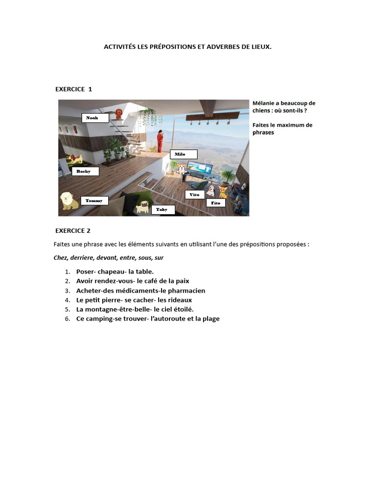 Activités - Les Prepositions Et Adverbes de Lieux | PDF