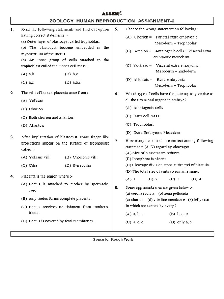 Zoology - Human Reproduction - Assignment-2 | PDF | Embryo | Human Chorionic Gonadotropin