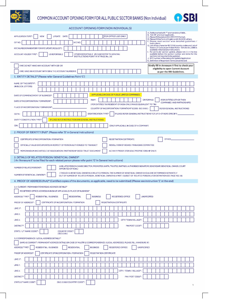 SBI Current Account Opening Form | PDF