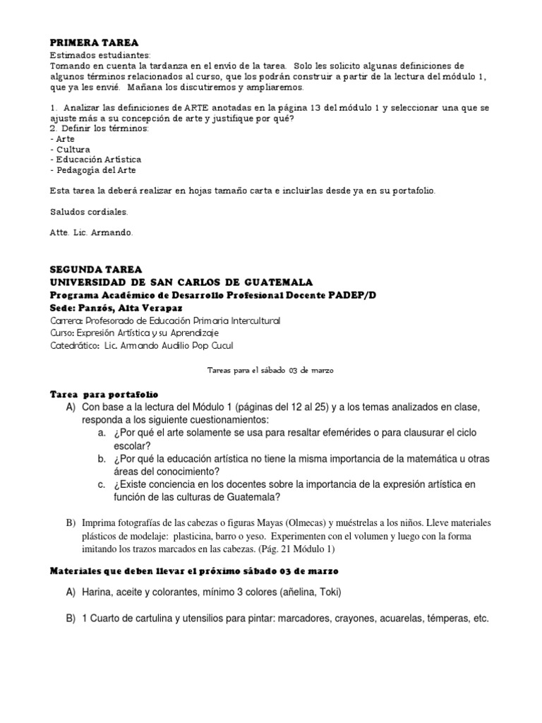 Hoja de t..4 Tareas Actuales | PDF | Educación en artes visuales | Maestros