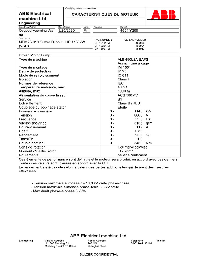 Data Sheets For Electric Motor - ABB AMI 450L2A BAFS | PDF