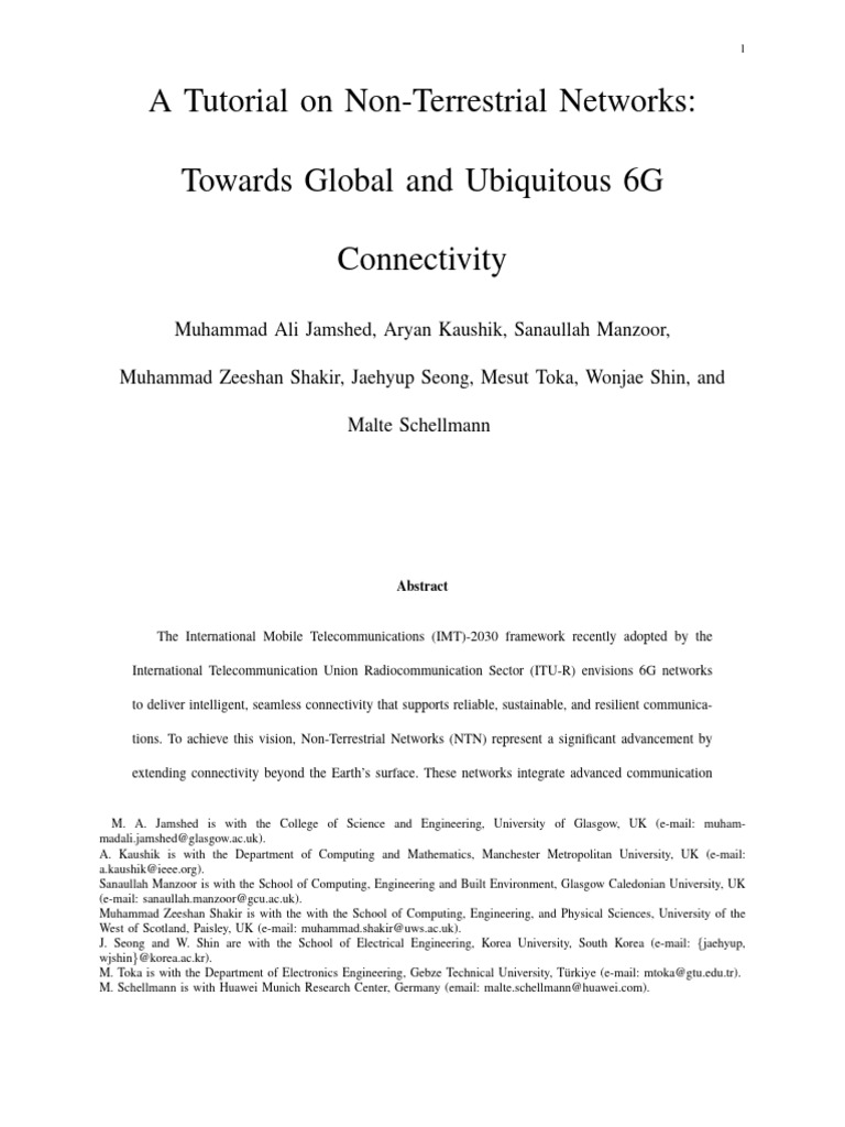 A Tutorial on Non-Terrestrial Networks Towards Glo | PDF | Computer Network | Artificial ...