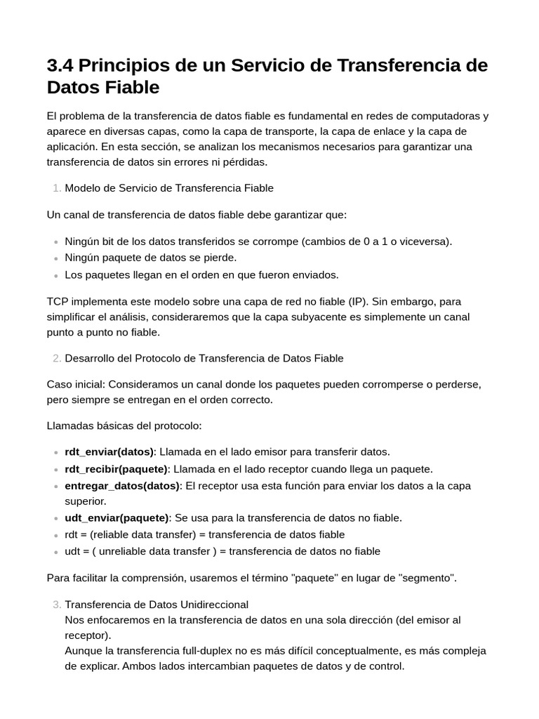 Capitulo 3.4 - Principios de Un Servicio de Transferencia de Datos Fiable | PDF | Protocolo de ...